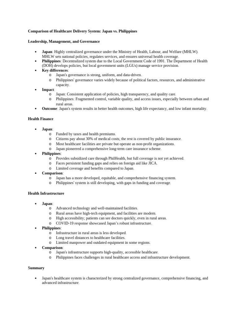 Japan vs. Philippines Healthcare Systems Comparison | PDF | Health Care ...