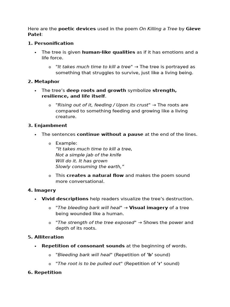 Here Are the Poetic Devices Used in the Poem on Killing a Tree by Gieve ...