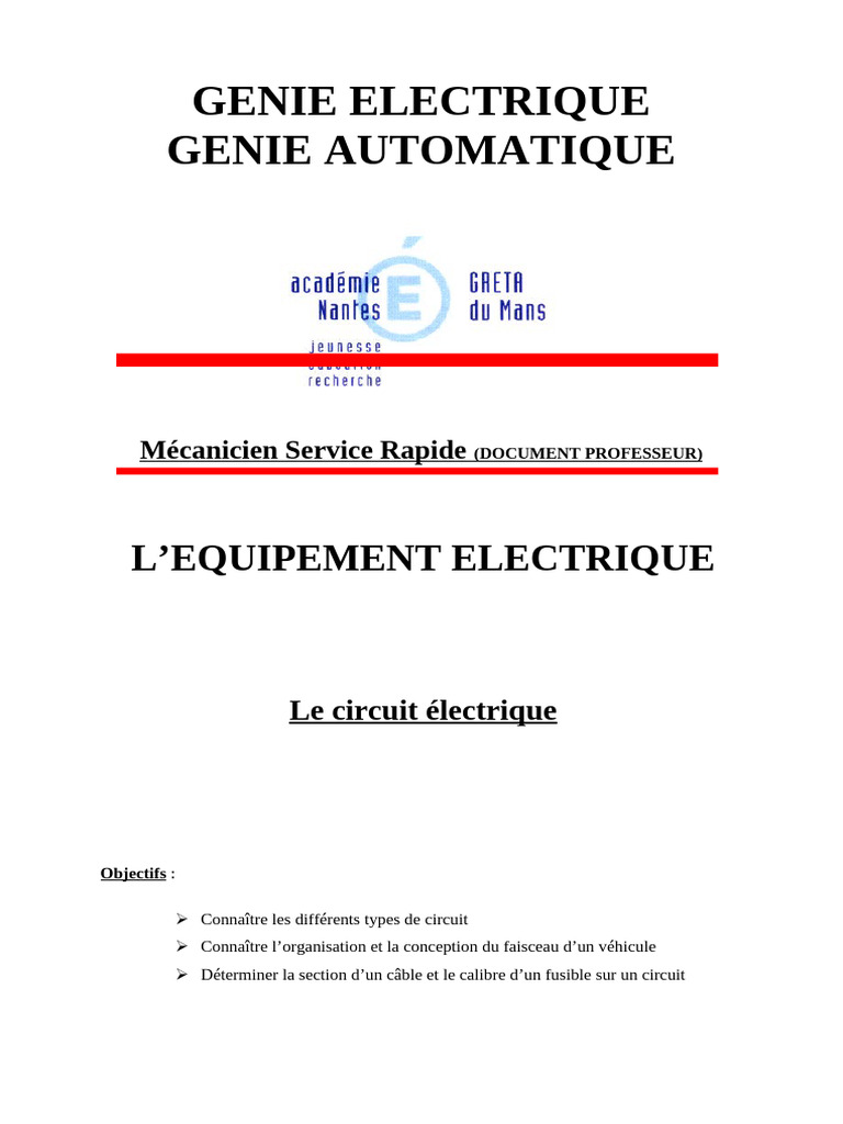 Circuit Électrique Automobile et Câblage | PDF | Injection (moteur ...