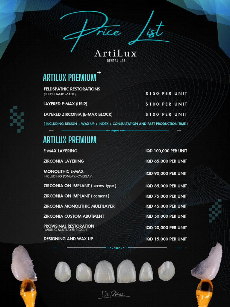 ArtiLux Dental Lab Price List | PDF