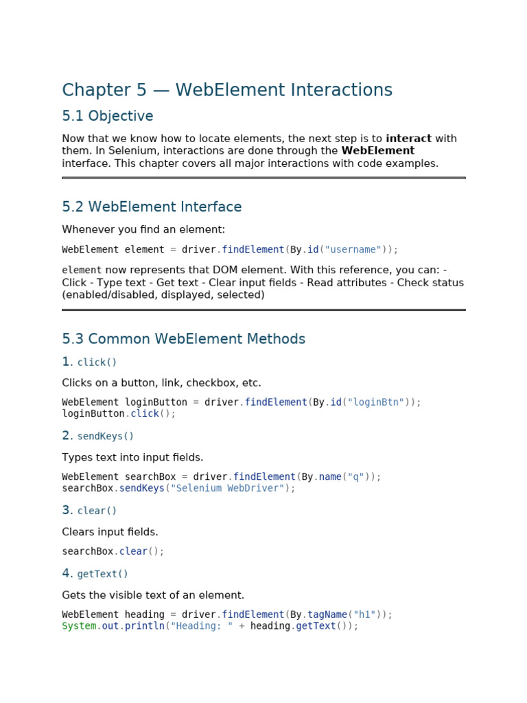Chapter 5 - WebElement Interactions | PDF | Button (Computing) | Software Engineering