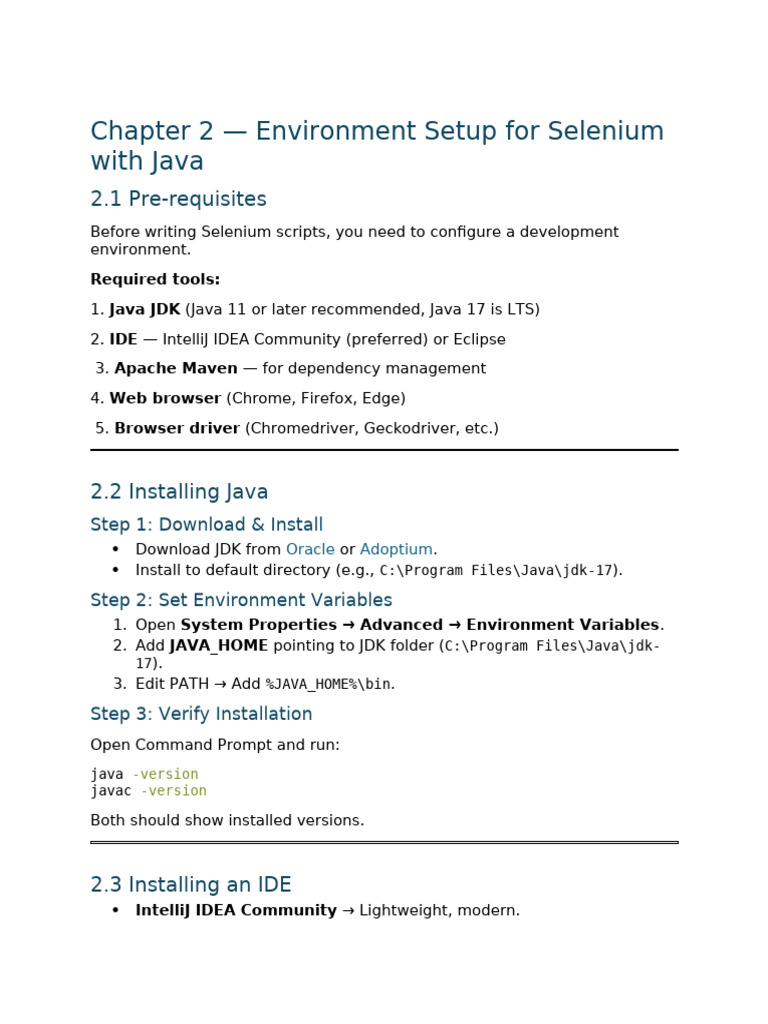 Selenium Java Environment Setup Guide | PDF | Selenium (Software ...