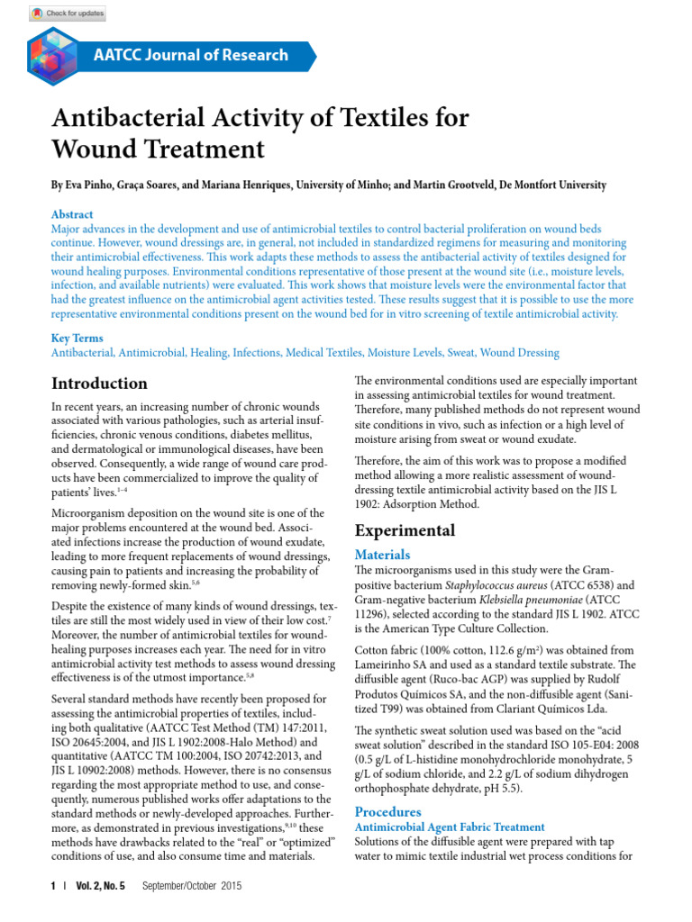 Pinho Et Al 2015 Antibacterial Activity of Textiles For Wound Treatment ...