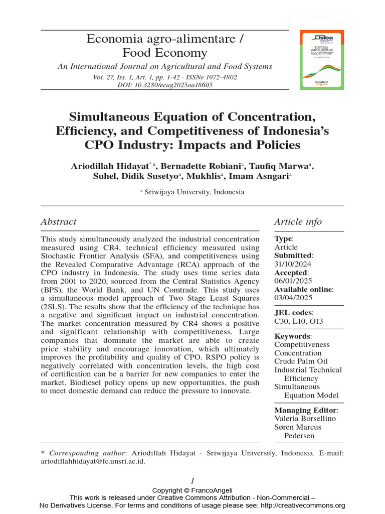 Simultaneous Equation of Concentration, Efficiency, and Competitiveness ...