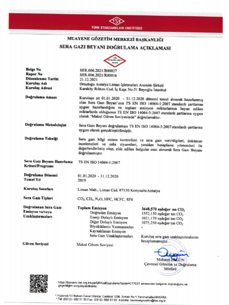Ts en Iso 14064-1 2020 Greenhouse Gas Verification Statement-1 | PDF
