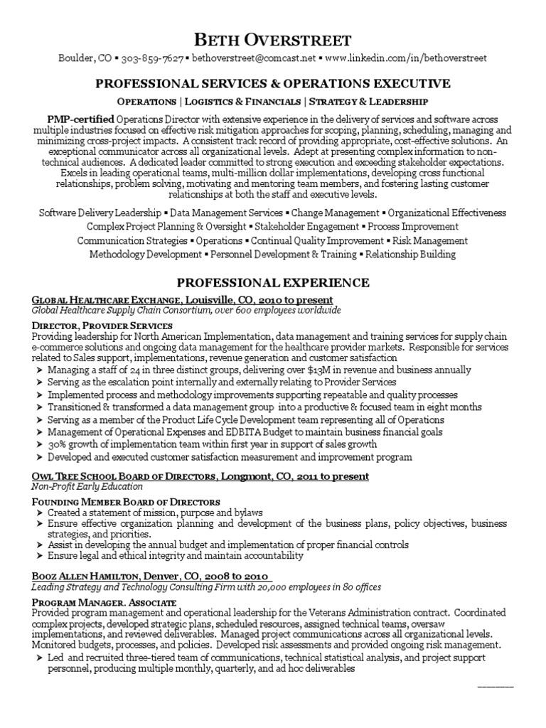 Director Healthcare Services Implementation in Denver CO Resume Beth ...