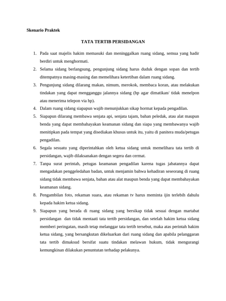 SKENARIO SIDANG PRAKTEK PERKARA PERDATA Revisi Adel | PDF
