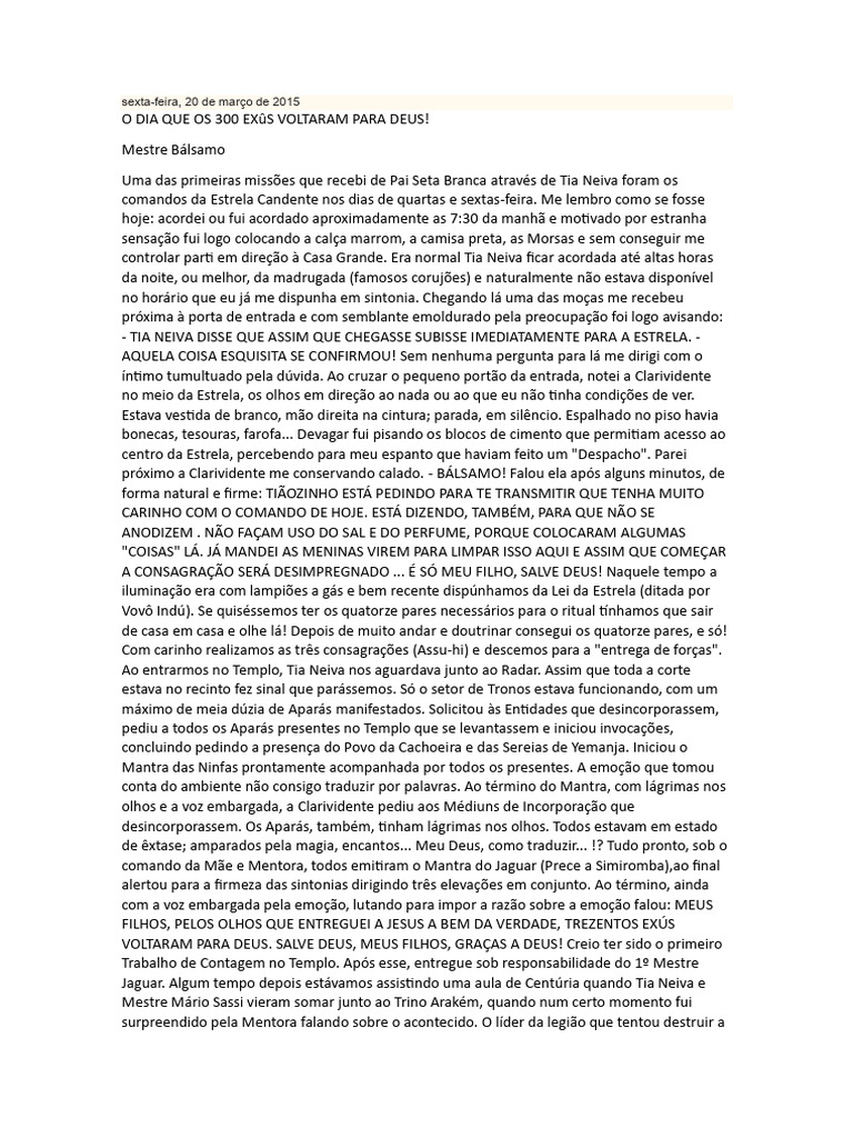 O Retorno dos 300 Exús a Deus | PDF