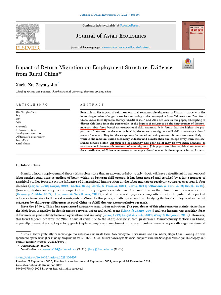 Impact of Return Migration On Employment Structure - Evidence From ...