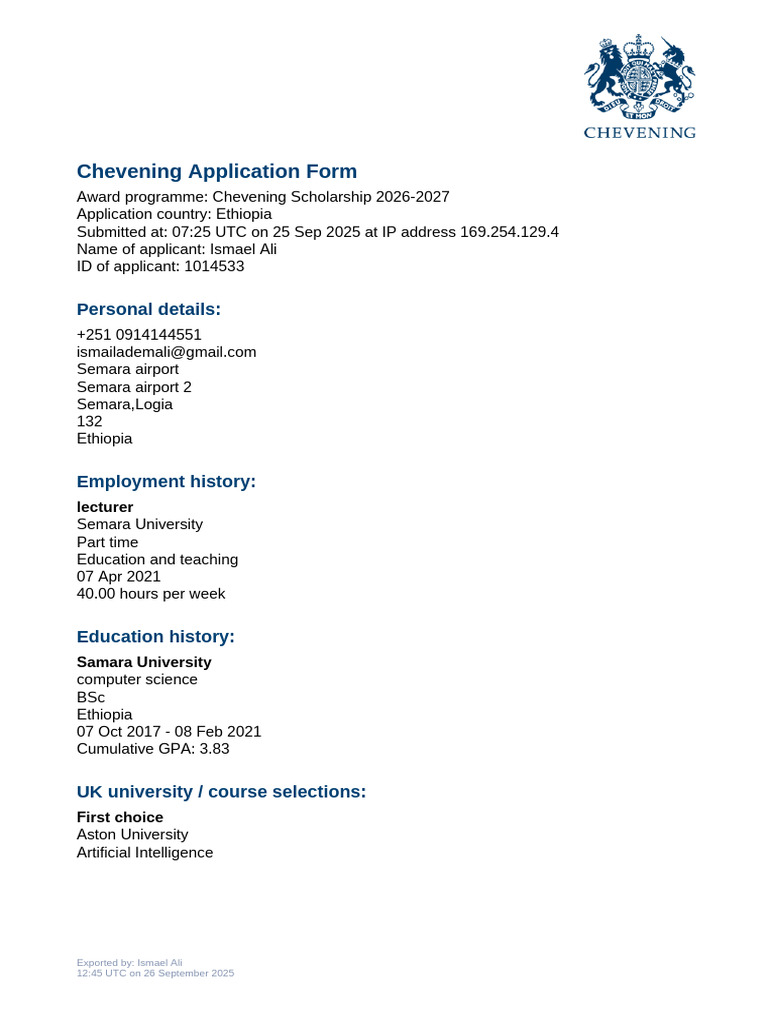Chevening Scholarship Application 2026-27 | PDF | Well Being ...