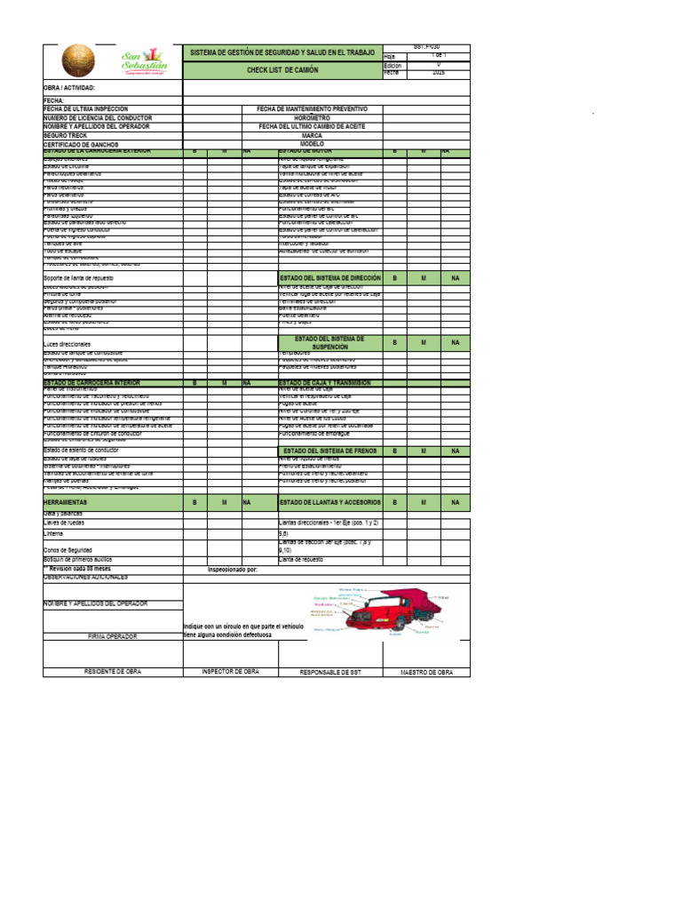 SST.F-030 Check List Camion Volquete MDSS | PDF | Embrague | Camión