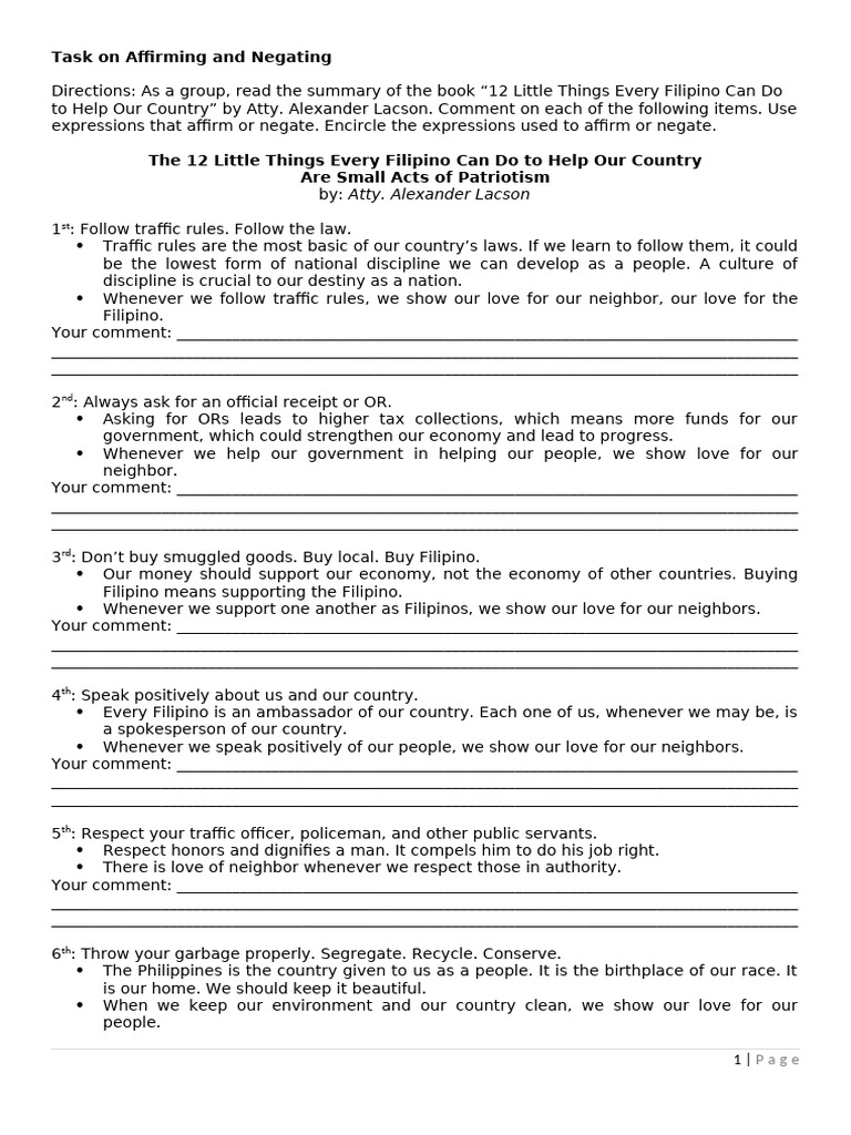 12 Things Task On Affirming and Negating | PDF