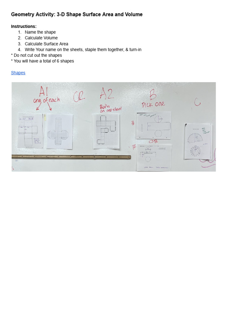 3-D Shape Volume and Surface Area Activity | PDF