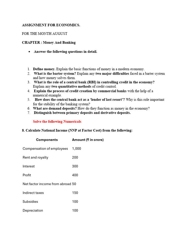Assignment For Economics Class.12 | PDF