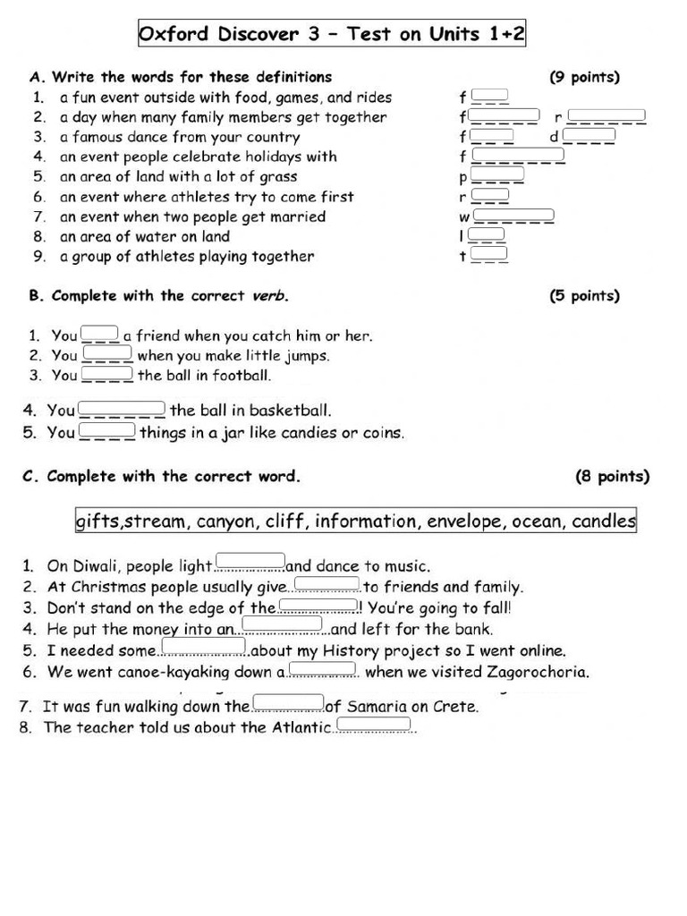 Oxford Discover Unit 1 and 2 Practice | PDF