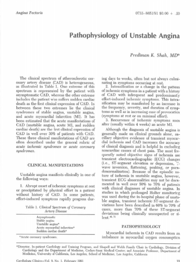 Pahophysiology of Unstable Angina | PDF