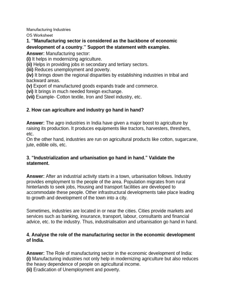 Os Worksheet Manufacturing Industries | PDF | Cotton | Industrialisation