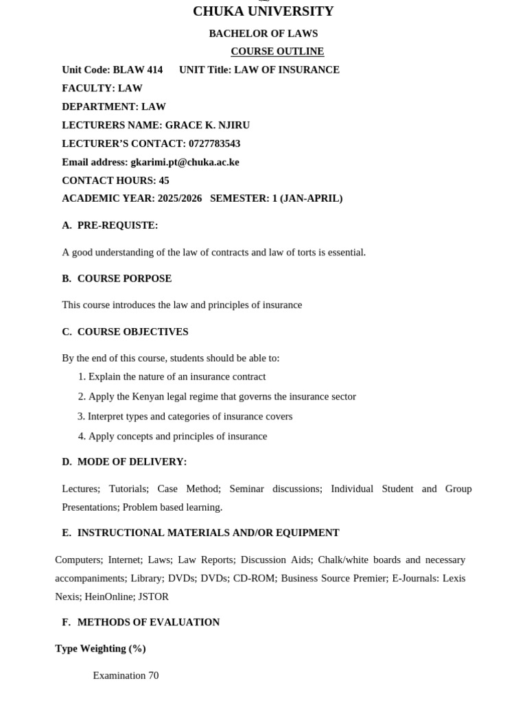 Law of Insurance Course Outline | PDF | Insurance | Lexis Nexis