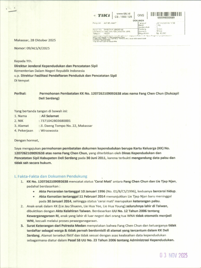 Ali Selamat - Permohonan Pembatalan KK | PDF