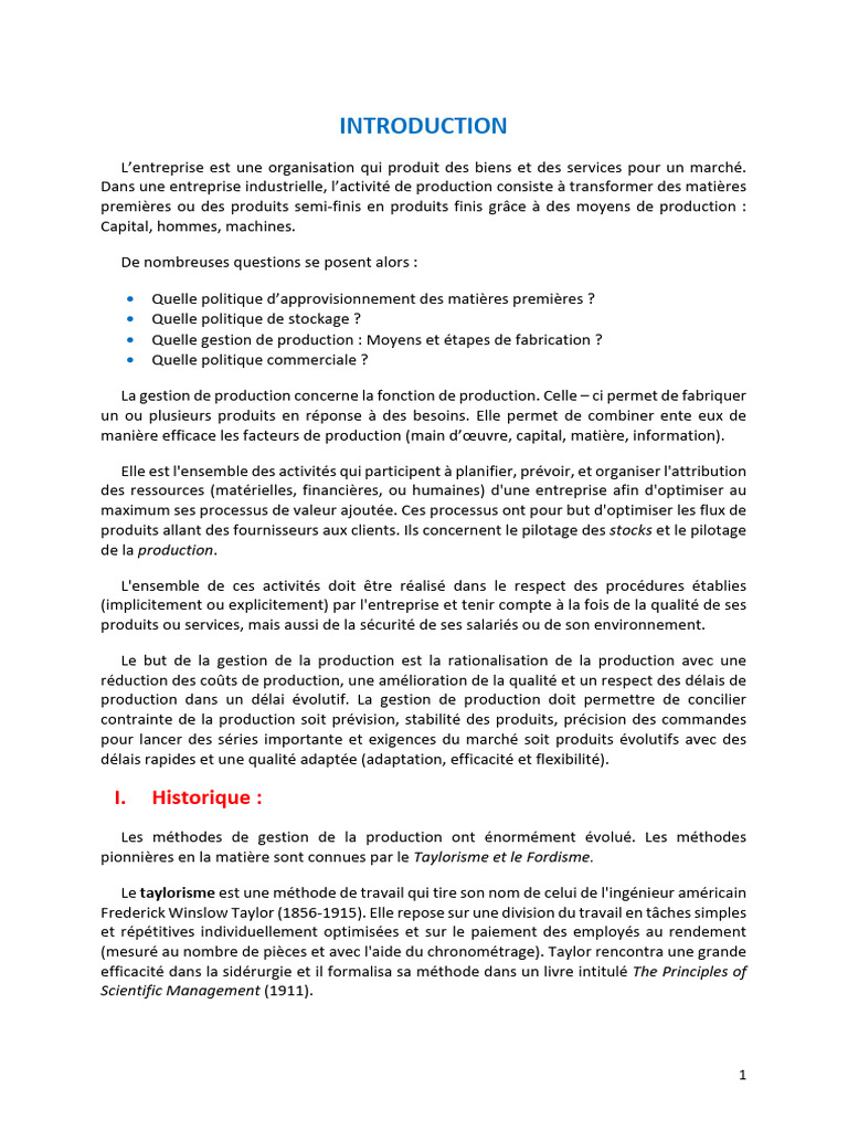 Gestion de production : méthodes et objectifs | PDF | Lean (production ...