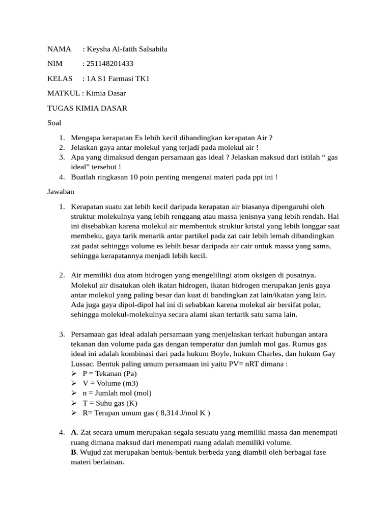 Tugas Kimia Dasar 1 | PDF