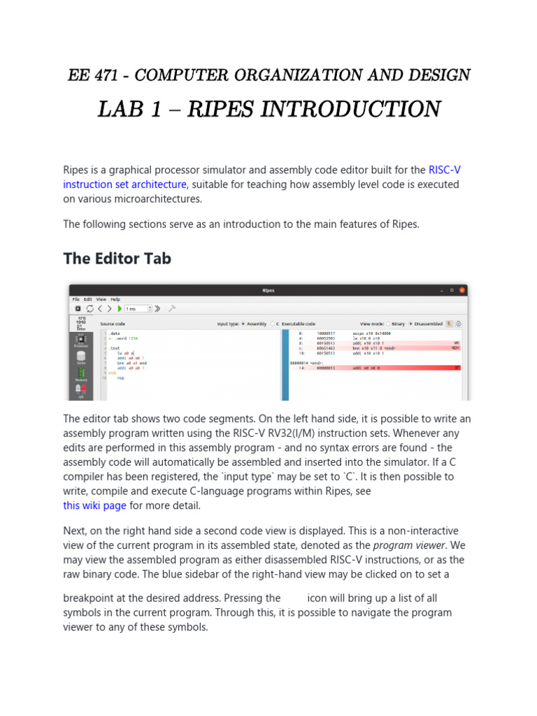 EE 471 LAB1 RipesIntroduction | PDF | Central Processing Unit ...