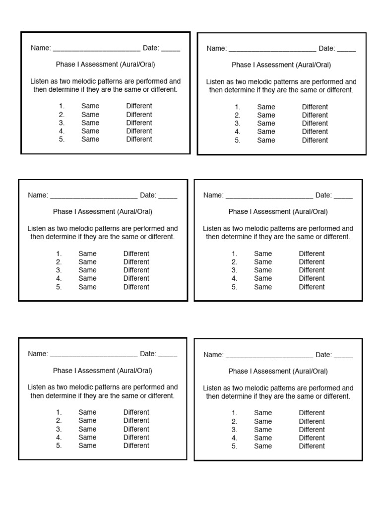 Melodic Phase I Assessment (Aural - Oral) Same - Different | PDF | Chess Theory | Chess Openings
