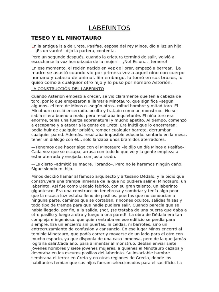 Teseo y el Minotauro: El Laberinto de Creta | PDF | Minotauro | Teseo