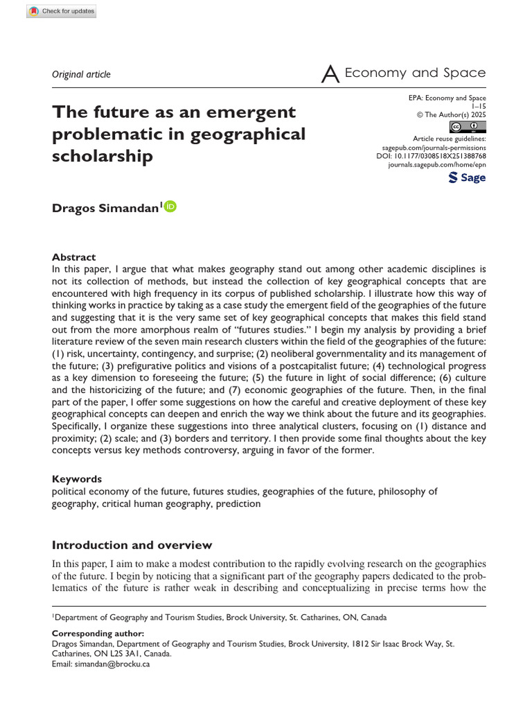 The Future As An Emergent Problematic in | PDF | Geography | Methodology