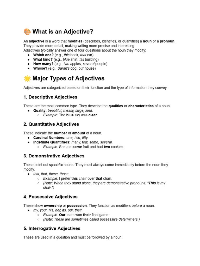 Types of Adjectives Explained | PDF | Adjective | Noun