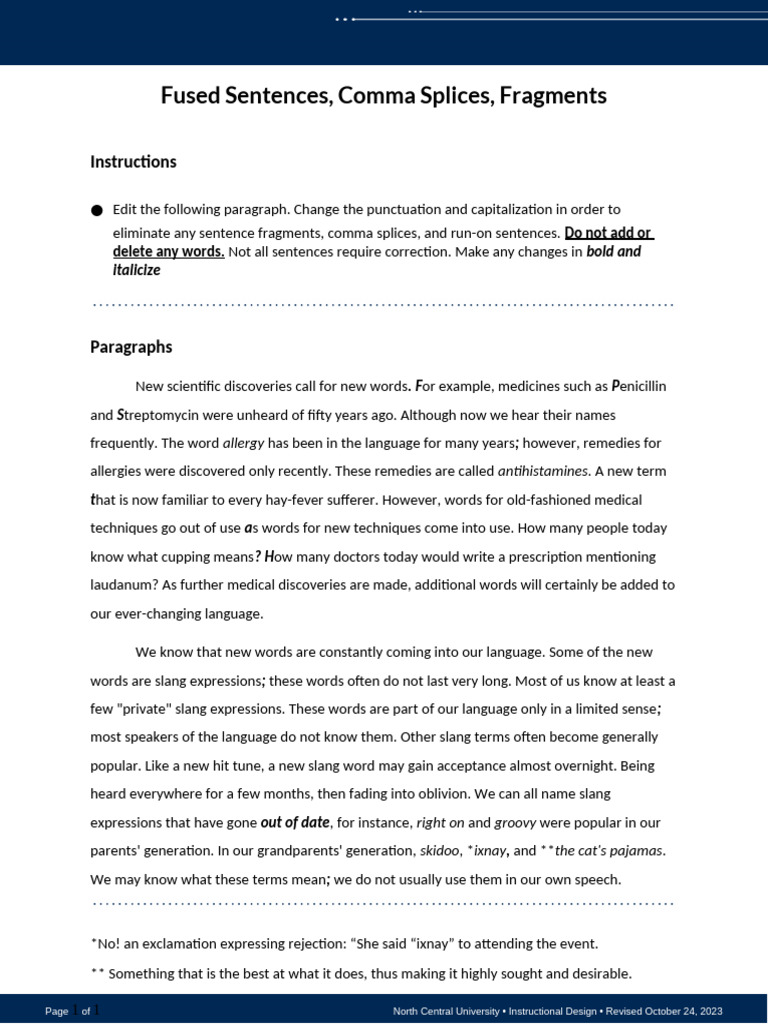 ENG215 Fused Sentences Comma Splices Fragments | PDF | Linguistics ...