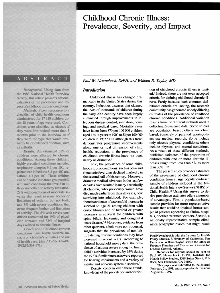 Childhood Chronic Illness Prevalence Study | PDF | Chronic Condition ...