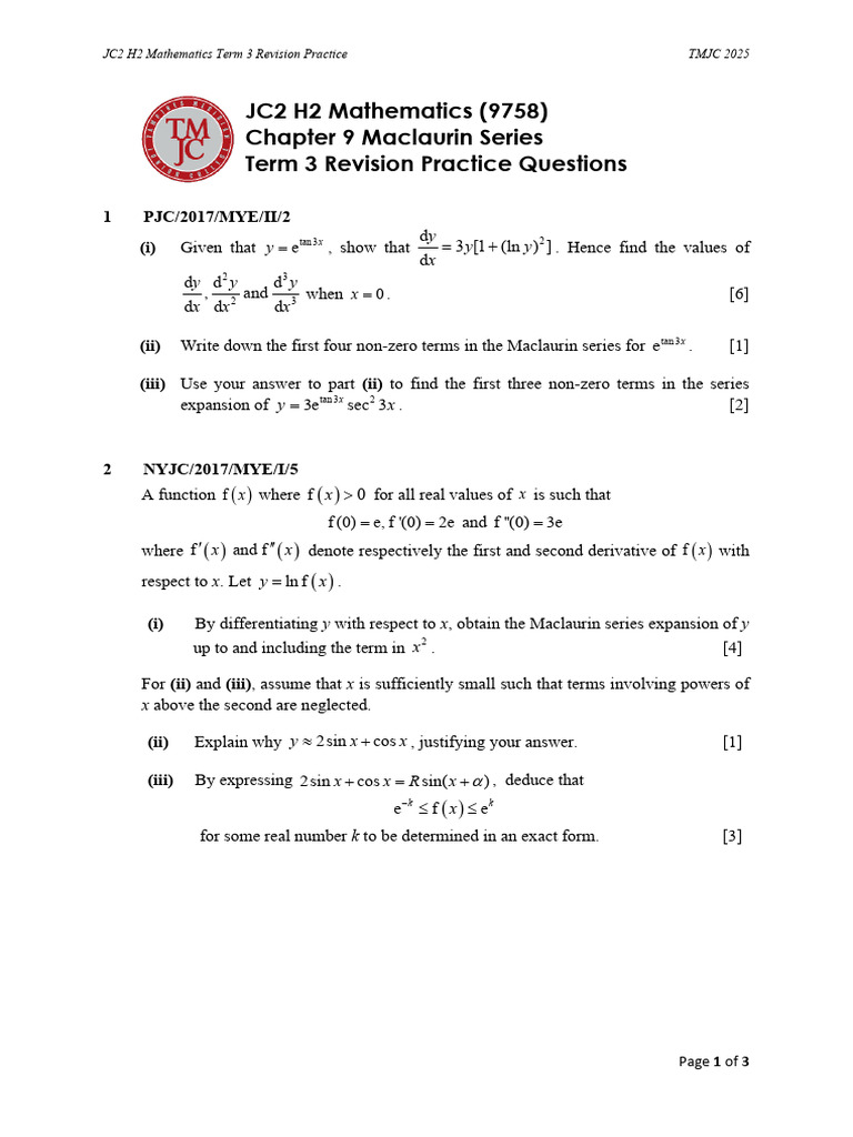 Maclaurin Series Practice Questions | PDF | Mathematical Concepts ...