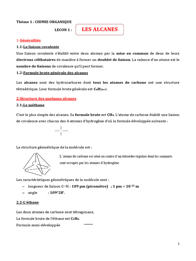 Introduction à la chimie des alcanes | PDF | Alcane | Liaison chimique