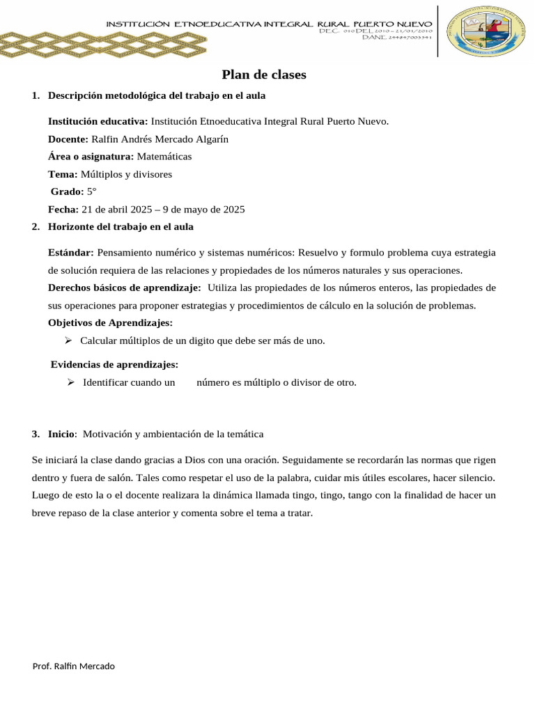 Clase de Matemáticas: Múltiplos y Divisores | PDF | División ...