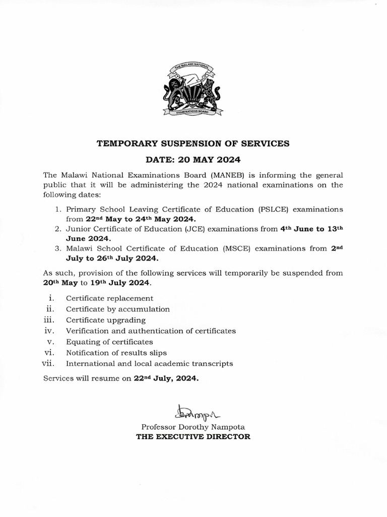 Temporary Suspension of Services | PDF