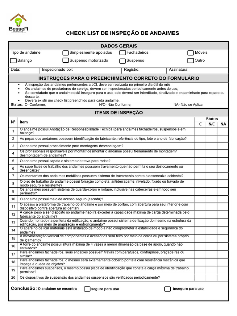Checklist de Inspeção de Andaimes | PDF