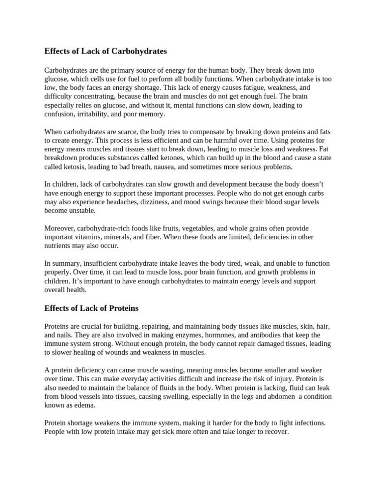 Effects of Lack of Carbohydrates | PDF | Carbohydrates | Vitamin