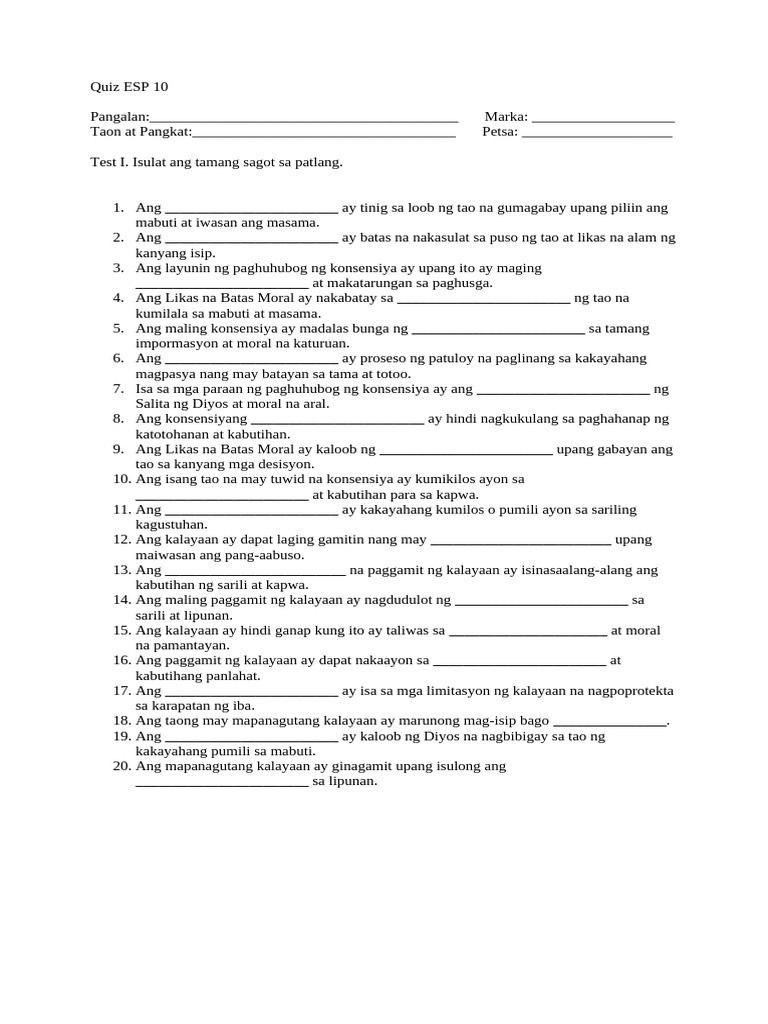 Quiz ESP 10 | PDF