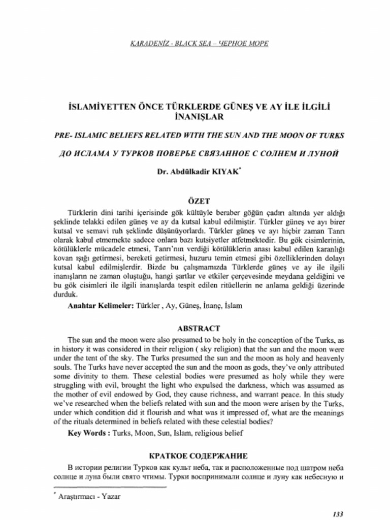 i̇slami̇yetten Önce Türklerde Güneş Ve Ay i̇le i̇lgi̇li̇ | PDF