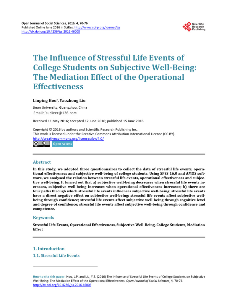 The Influence of Stressful Life Events of College | PDF | Well Being ...