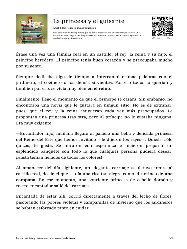 Readmio Document - Printable Story #3732 La Princesa y El Guisante | PDF