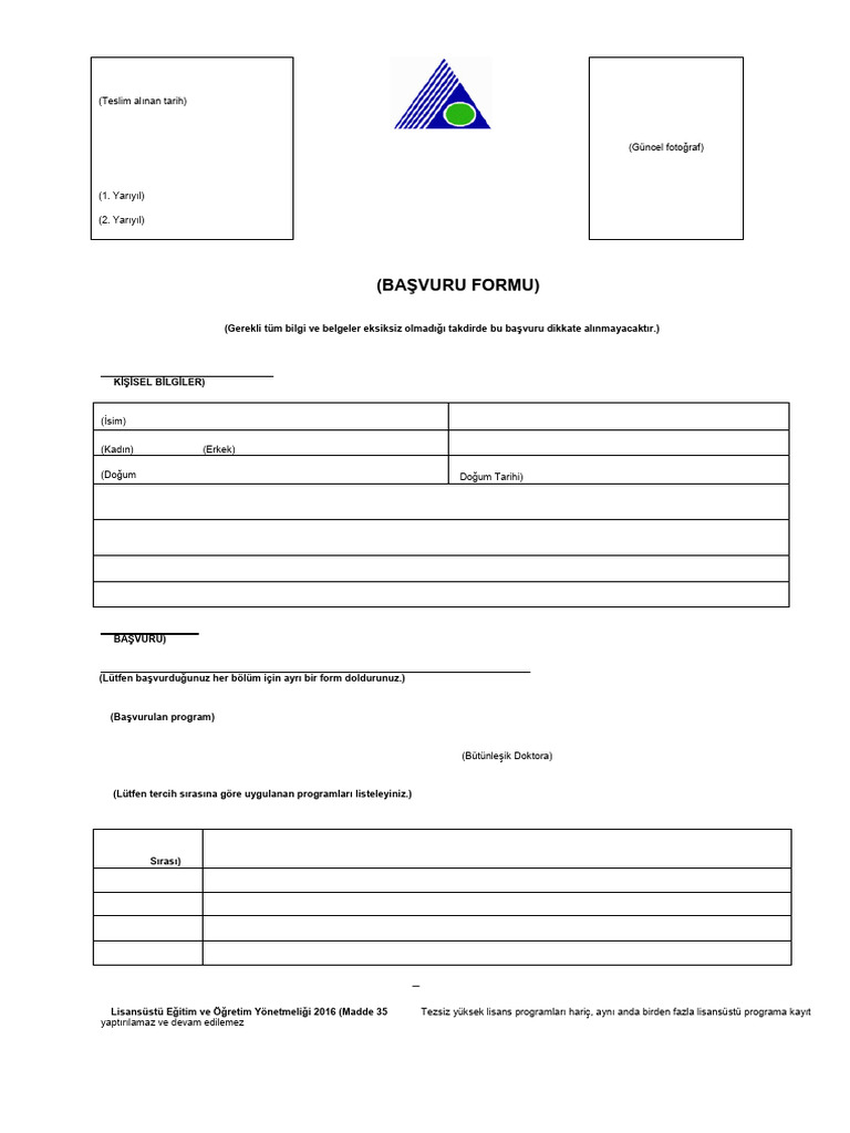 Yeditepe Uni App Form | PDF