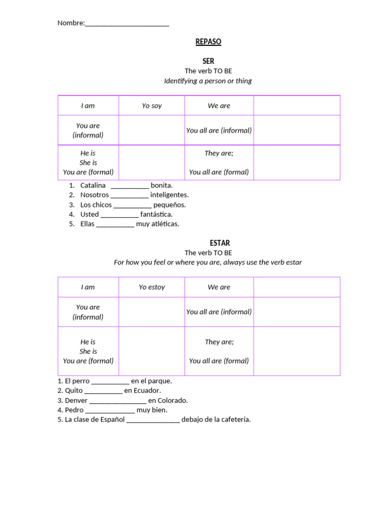 Repaso Verbos Presente Del Modo Indicativo | PDF