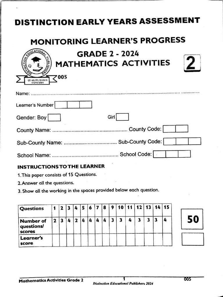 Grade 2 005 Distinction School Based Assessment All Subjects.pdf | PDF