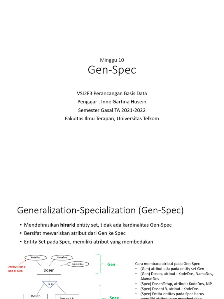 Gen-Spec dalam Perancangan Basis Data | PDF