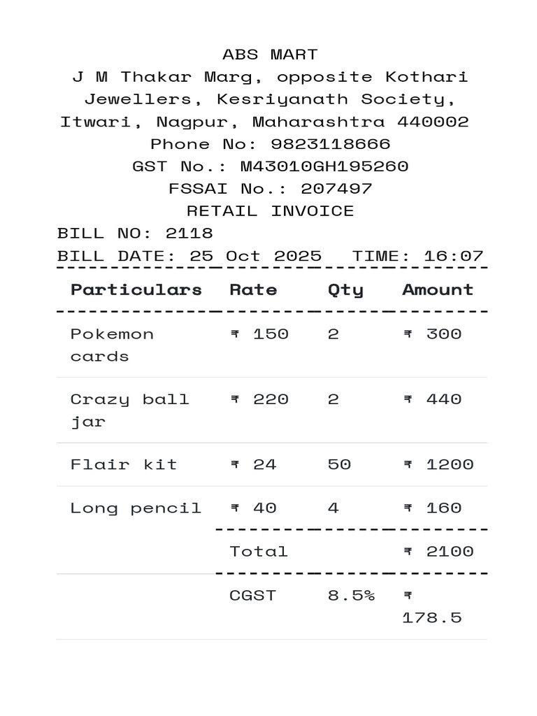 Mart Bill Template 1 | PDF