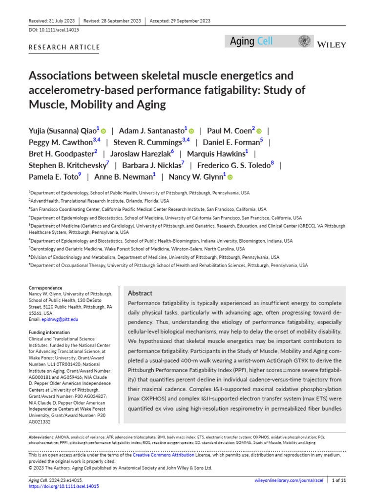 Associations Between Skeletal Muscle Energetics and Accelerometry-Based ...