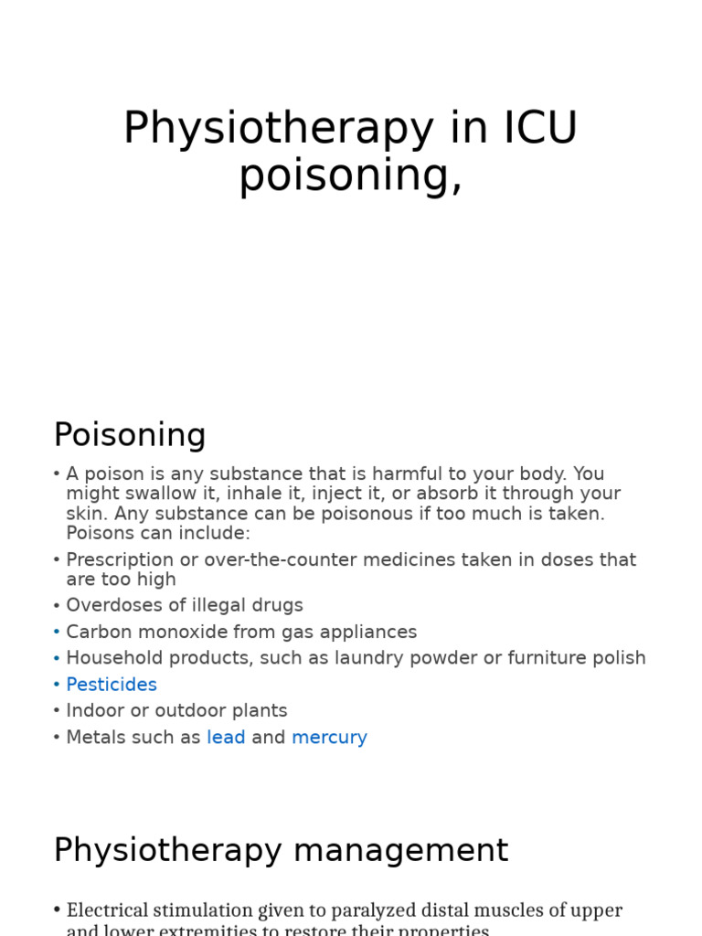 Physiotherapy in ICU Drowning ASP Poisoning | PDF