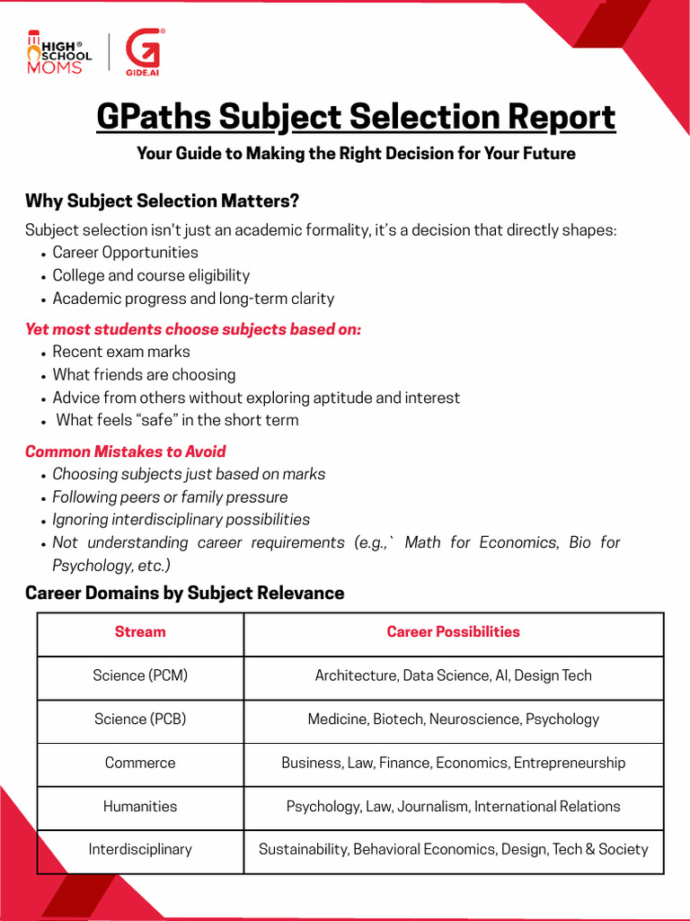 GPaths Subject Selection Report | PDF | Science | Psychology